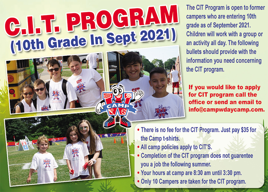 C.I.T Program (10th Grade In Sept 2021) - Camp W Day Camp Long Island ...