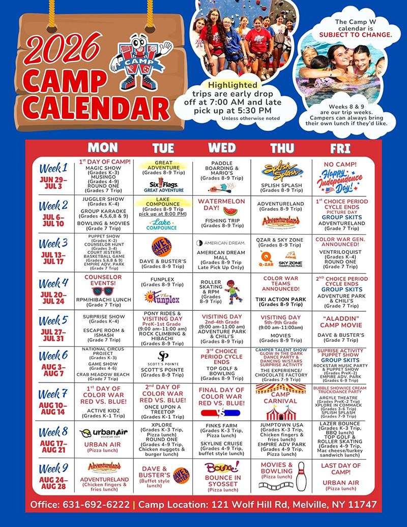 2026 Camp W Calendar - Camp W Day Camp Long Island Summer Camp, Melville, Nassau County, Suffolk ...